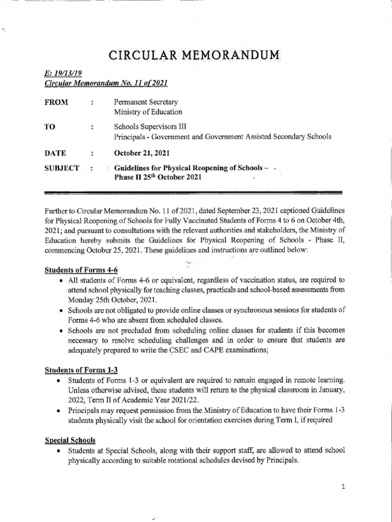 Memo - Guidelines For Physical Reopening of Schools Phase II | PDF