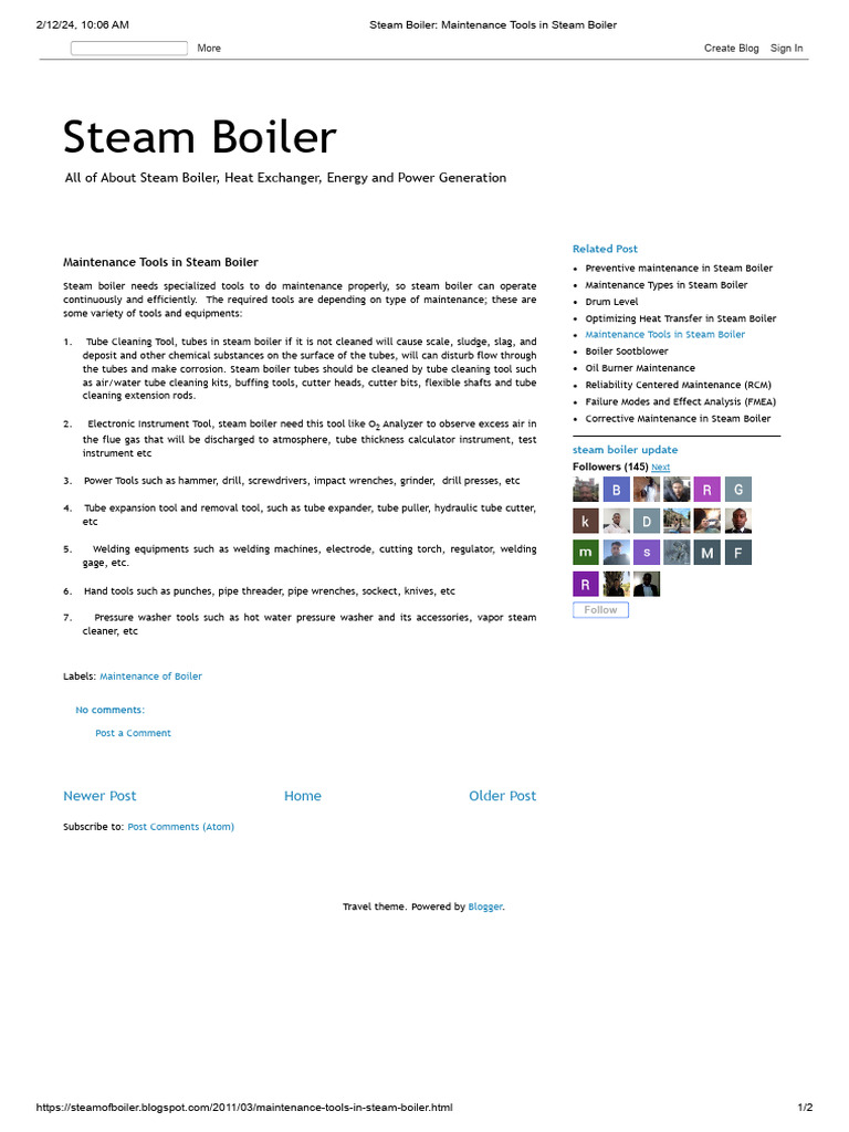 Maintenance Tools for Steam Boilers | PDF | Boiler | Pipe (Fluid ...
