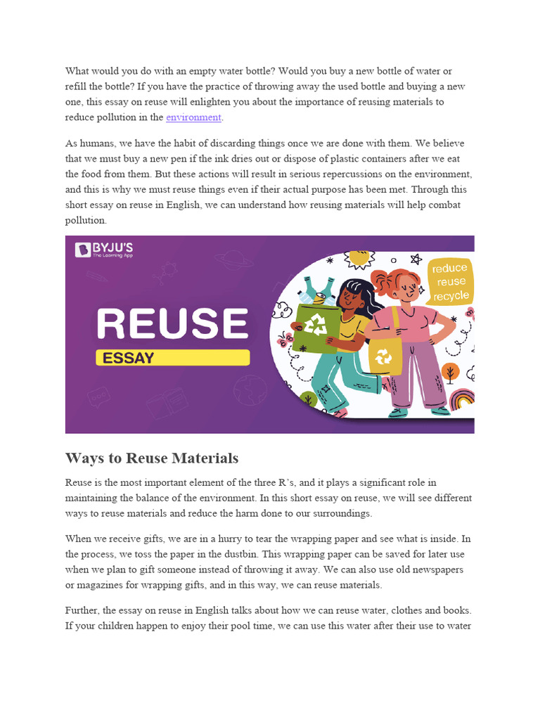 Ways To Reuse Materials: Environment | PDF | Reuse | Recycling