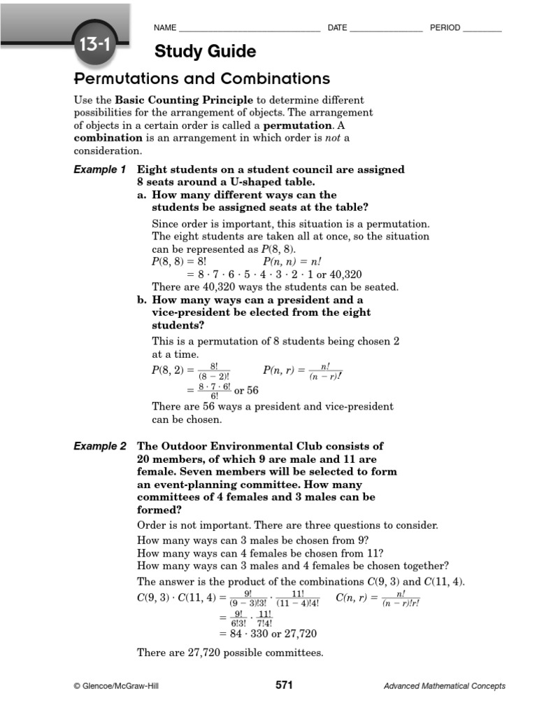 Chapter 13 Study Guide and Practice | PDF | Probability | Permutation