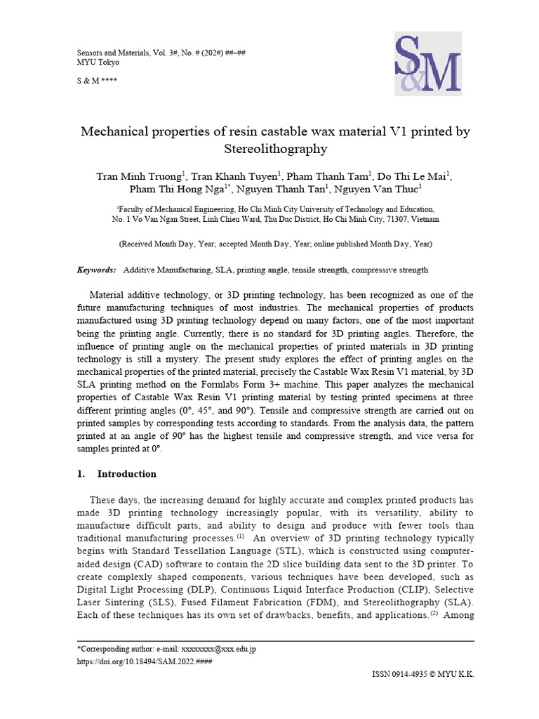 Impact of Printing Angle on Wax Resin Strength | PDF | Ultimate Tensile ...