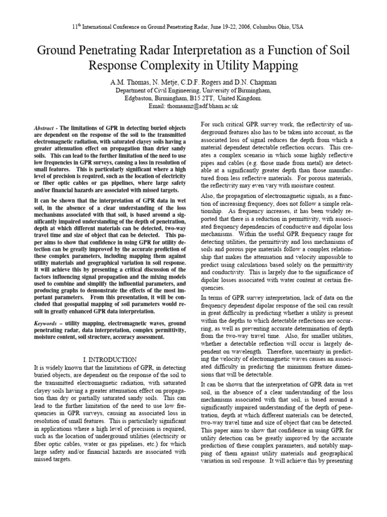 Ground Penetrating Radar Interpretation As A Function of Soil Response Complexity in Utility ...