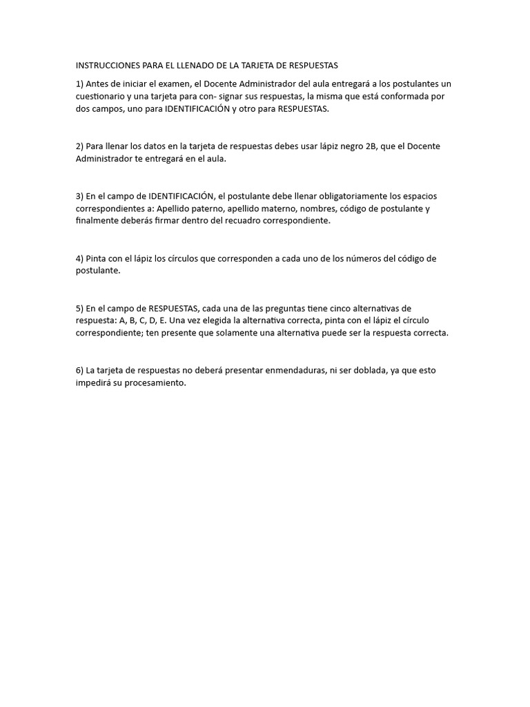 Guía para Llenar Tarjeta de Respuestas | PDF