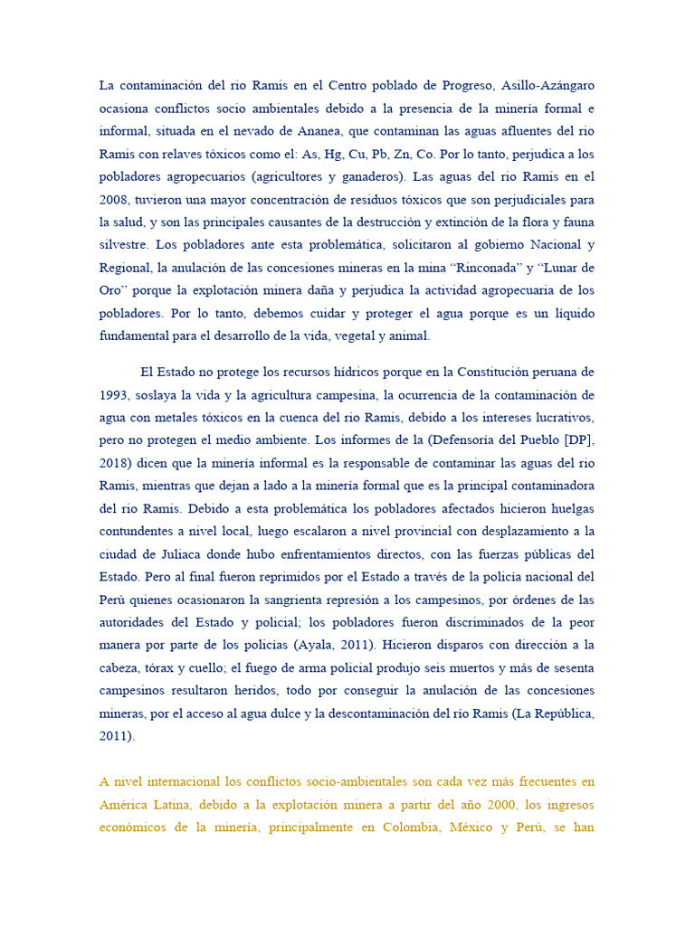 La contaminación del rio Ramis en el Centro poblado de Progreso | Descargar gratis PDF | Minería ...