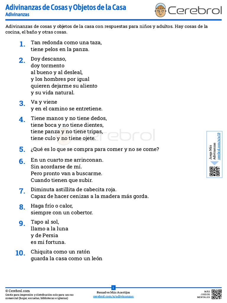 Adivinanzas de Cosas y Objetos de La Casa | PDF