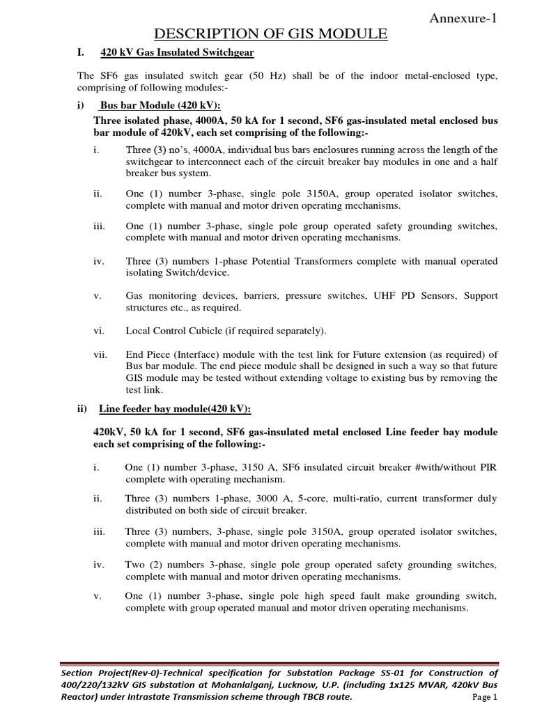 Annexure-1 - Description of GIS Module | PDF | Electrical Substation ...
