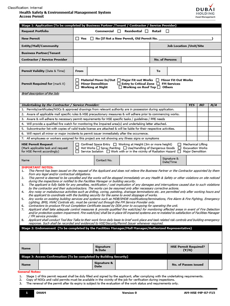 AM-HSE-MP-07-F15-Access Permit | PDF | Occupational Safety And Health ...