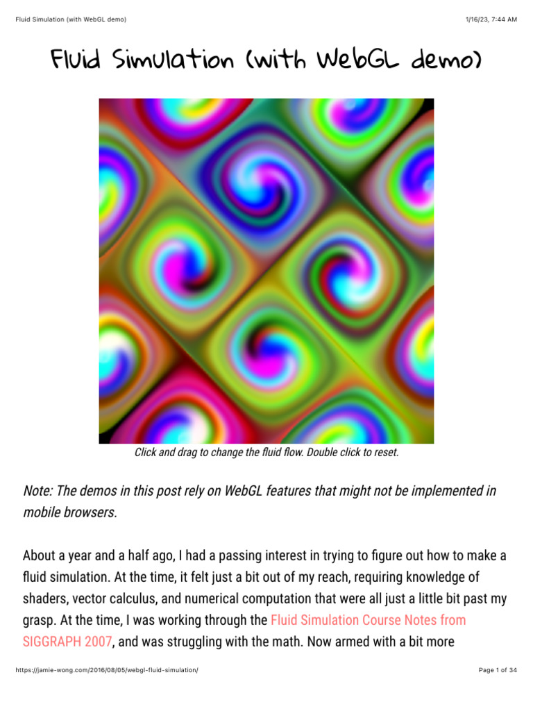 Wong - Fluid Simulation (With WebGL Demo) | PDF | Navier–Stokes Equations | Applied Mathematics