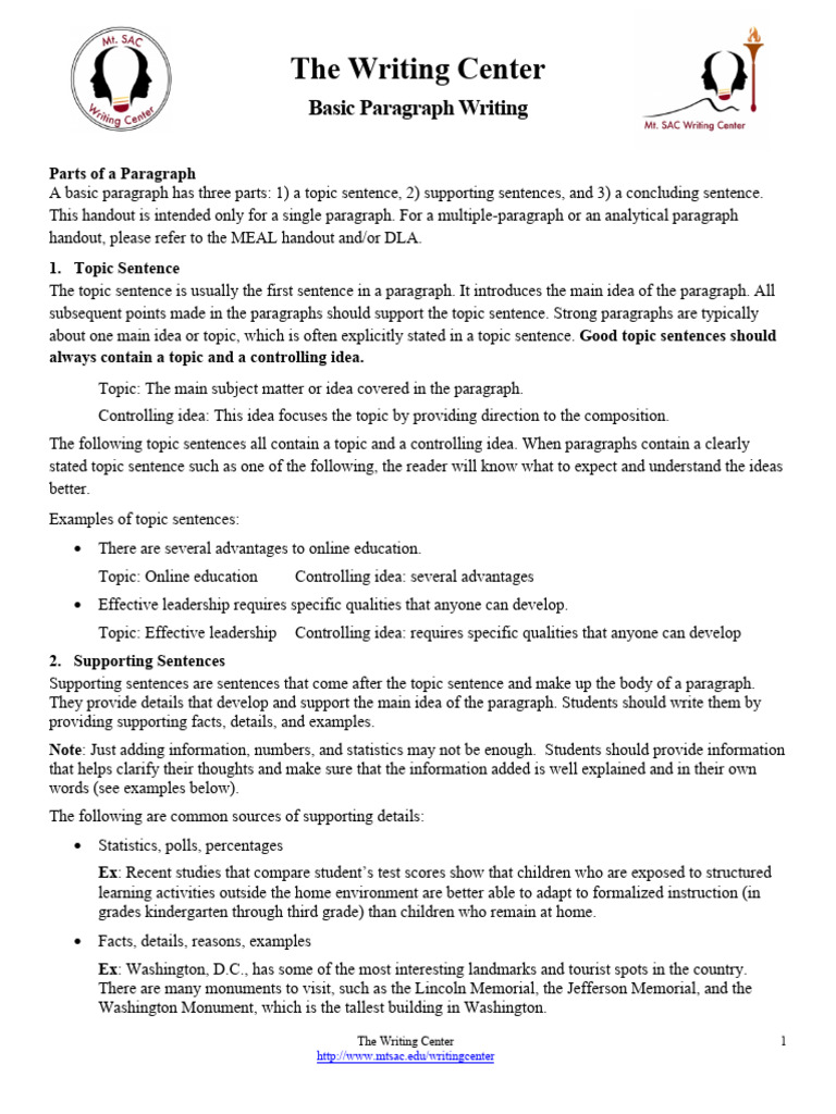 Basic_paragraph_writing_handout | Download Free PDF | Paragraph | Health Care
