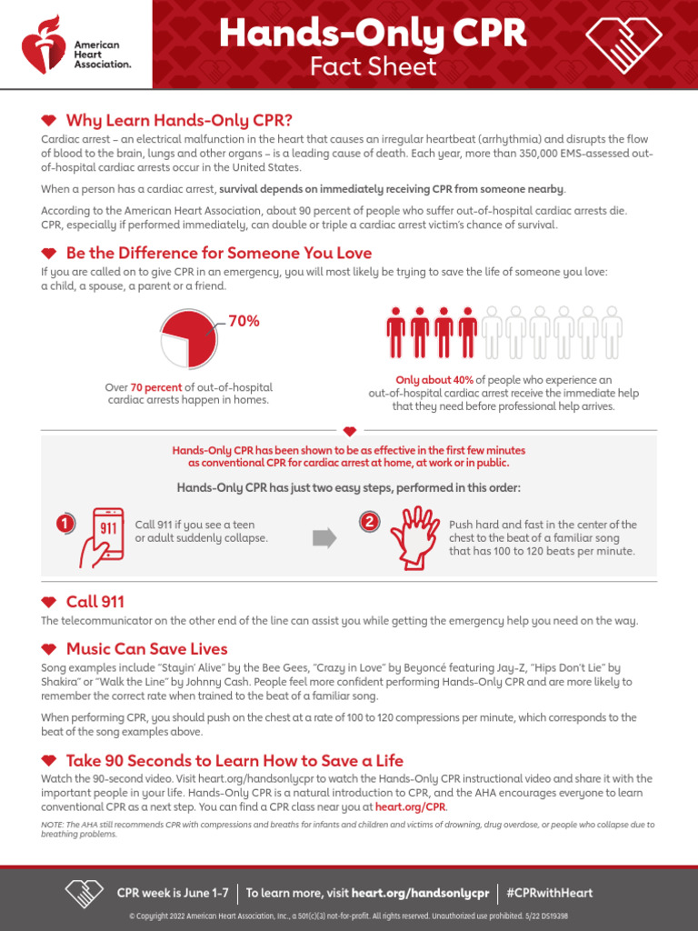Hands Only CPR Fact Sheet | Download Free PDF | Cardiopulmonary ...