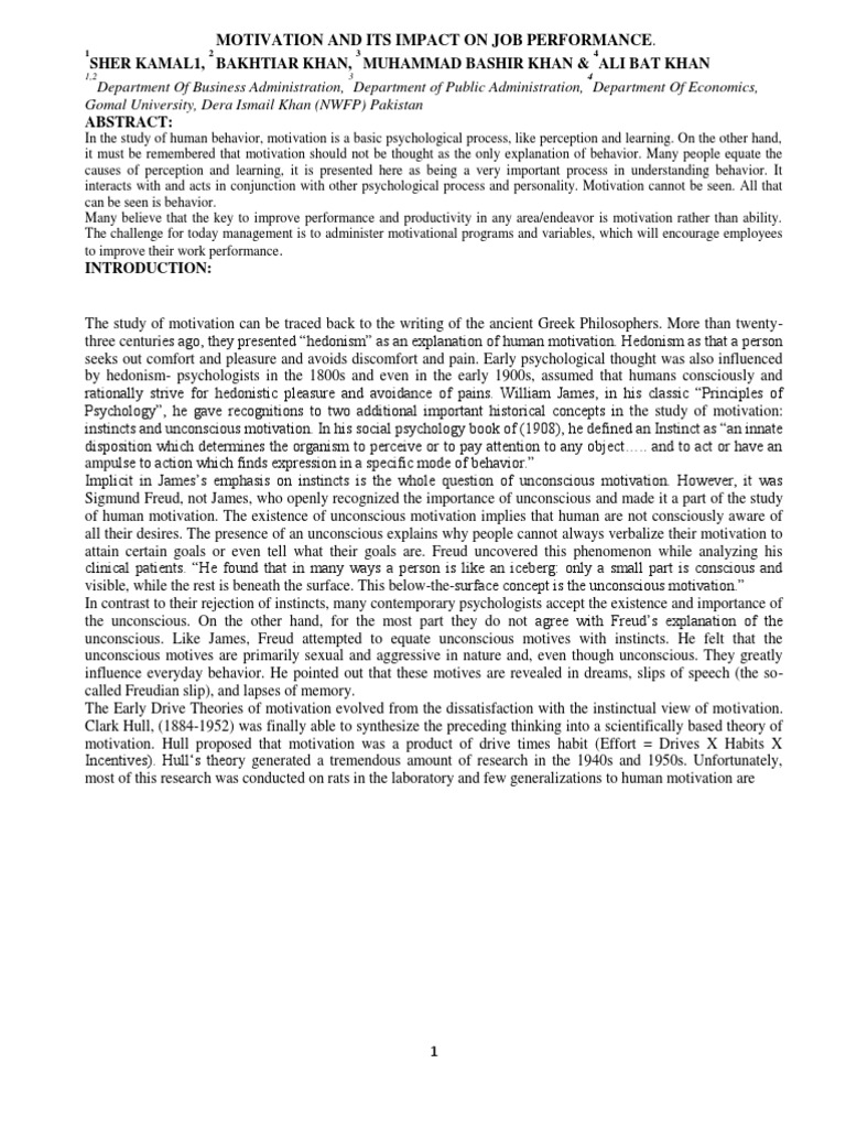 Motivation and Its Impact On Job Performance | PDF | Job Satisfaction ...