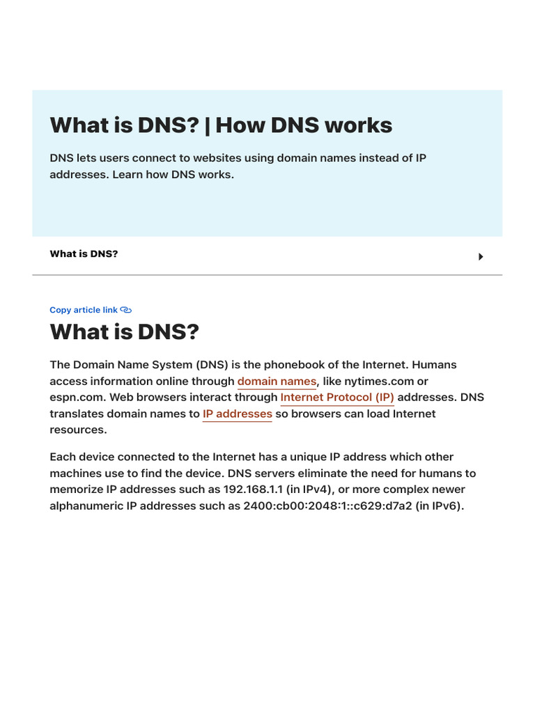 What Is DNS? - How DNS Works - Cloudflare | PDF | Domain Name System | Domain Name