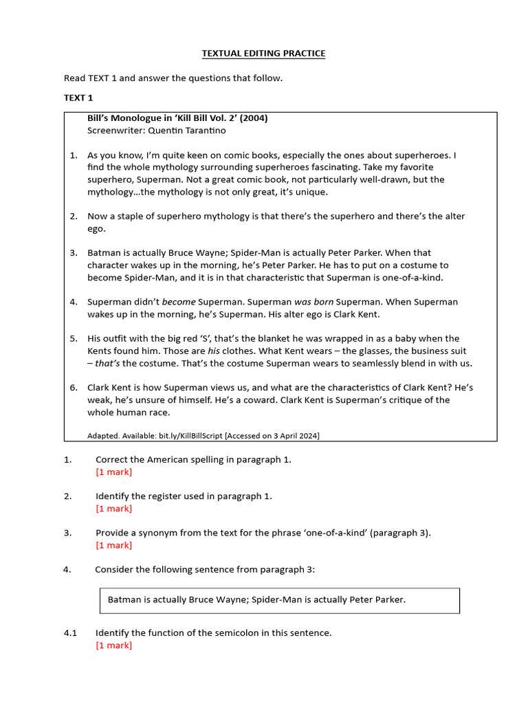Textual Editing Practice | PDF | Superman | Spider Man