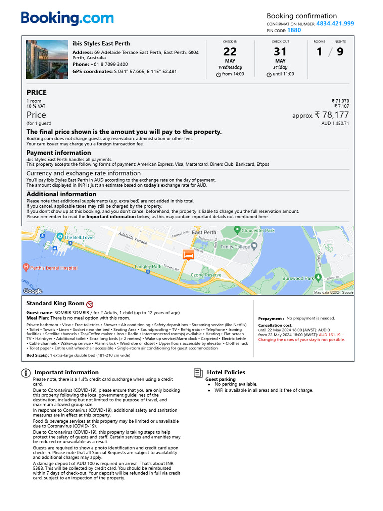 HOTEL CONFIRMATION | Download Free PDF | Payments