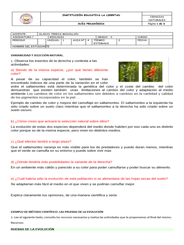 Variabilidad y Selección Natural en Biología | PDF | Evolución | Color