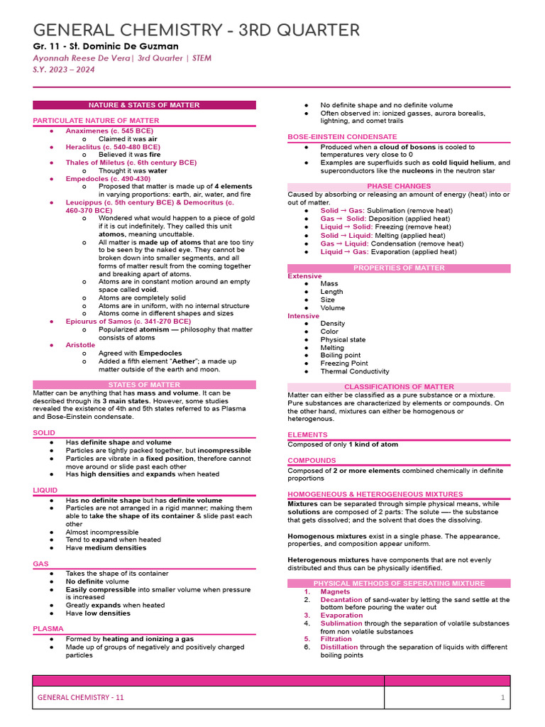 Gen Chem Reviewer | PDF | Mixture | Matter
