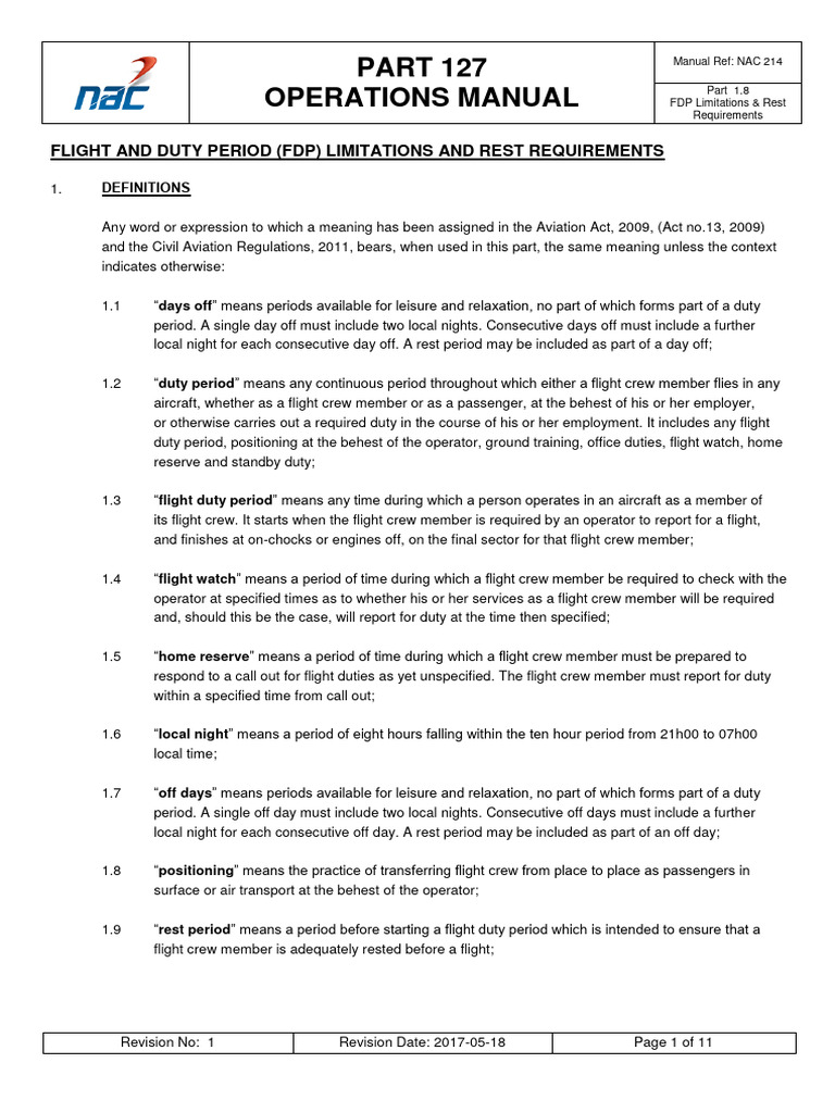 Part 1.8 - Flight Duty Time Limitations | PDF | Technology & Engineering
