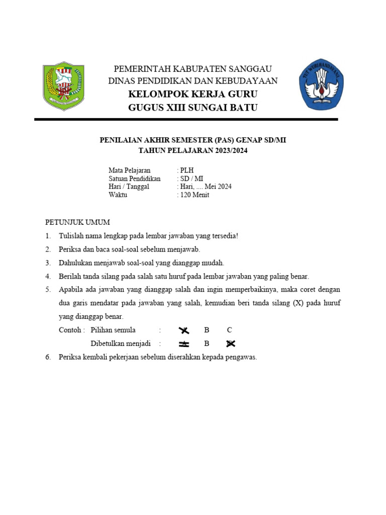 Soal PLH Uas Kelas 2 Aster | PDF