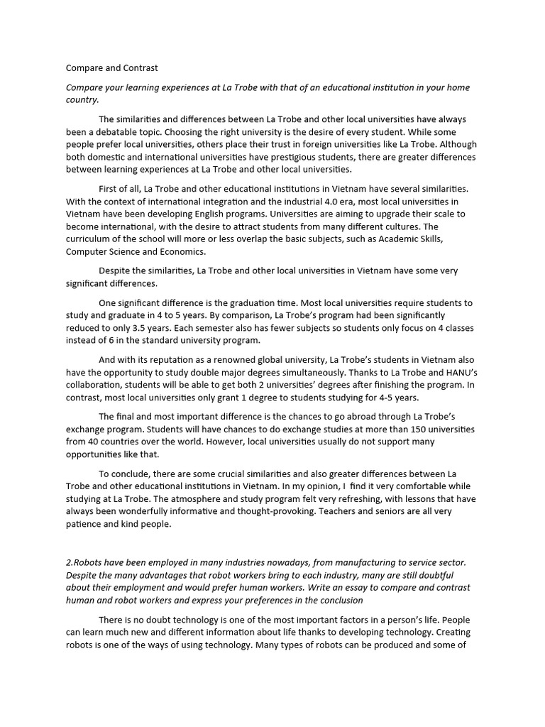 Compare and Contrast Essay | PDF | Robot | Robotics