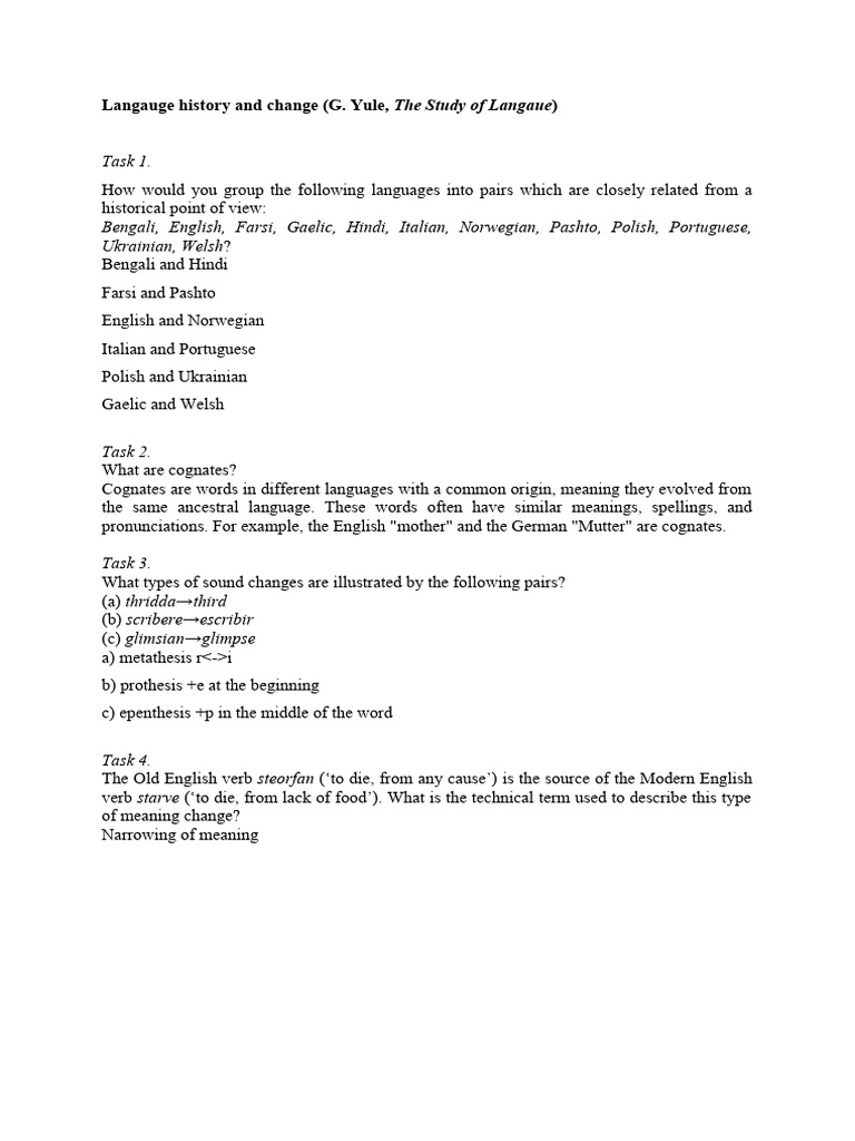 Langauge History and Change - Tasks 1 - 4 | PDF | Language Arts ...