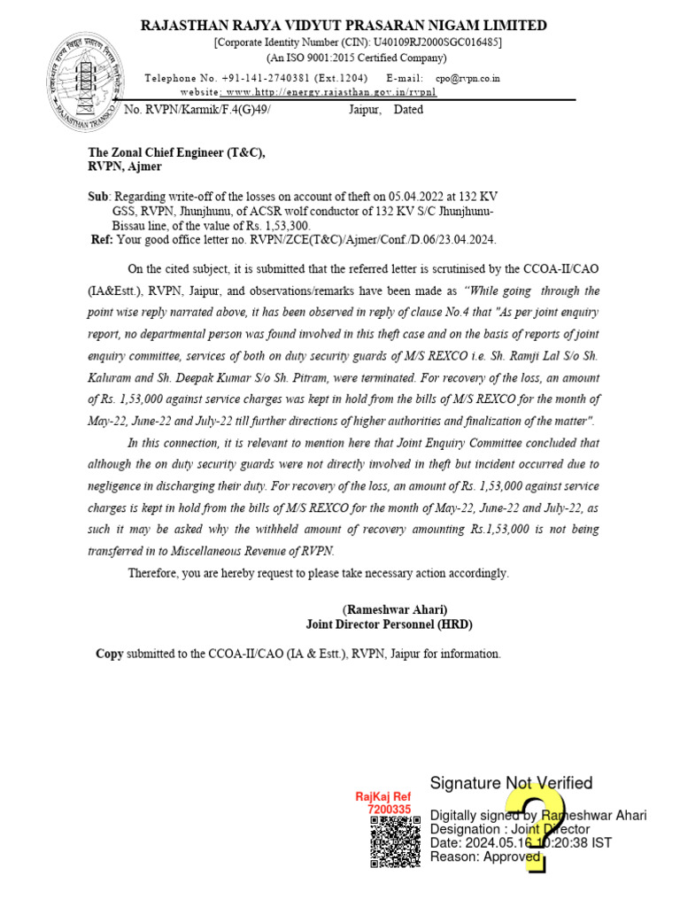 Letter No 2 To Zce Ajmer On Observation of Misclleneuos Revenue ...