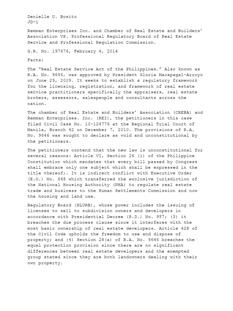 R.A. No. 9646 Constitutionality Case Analysis | PDF | Case Or ...