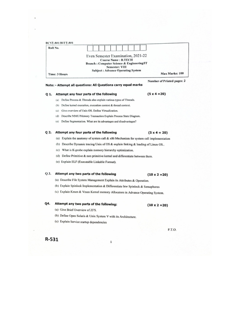 BCST-801 ADVANCE OPERATING SYSTEM | PDF