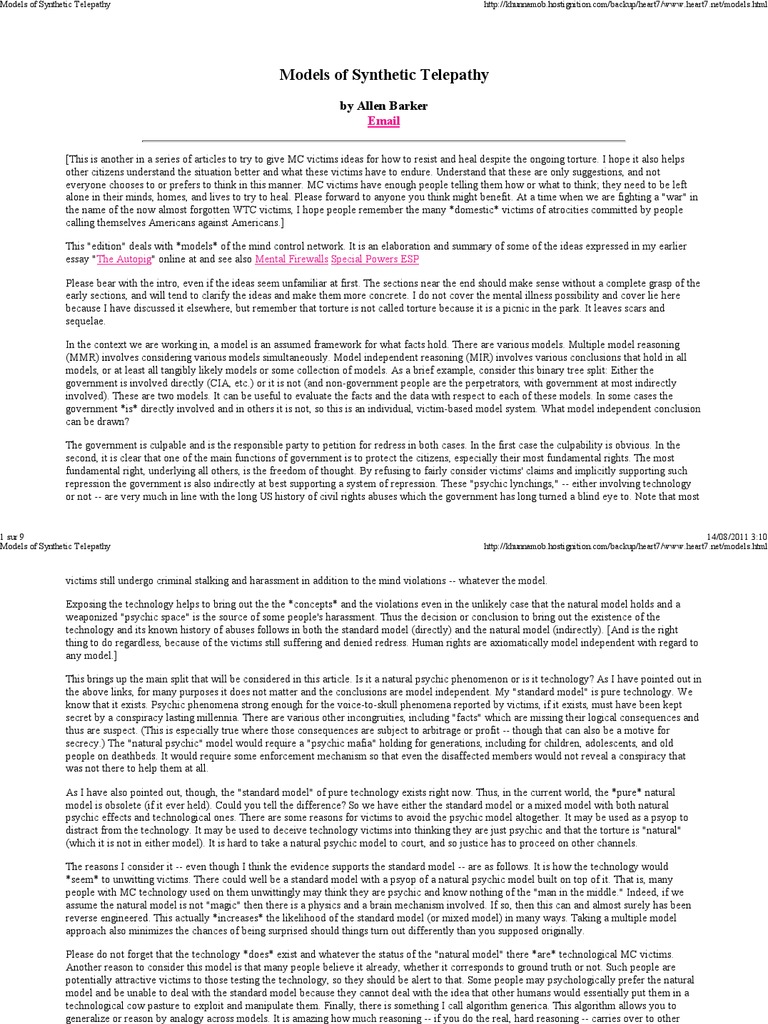 Models of Synthetic Telepathy | PDF | Torture | Reason