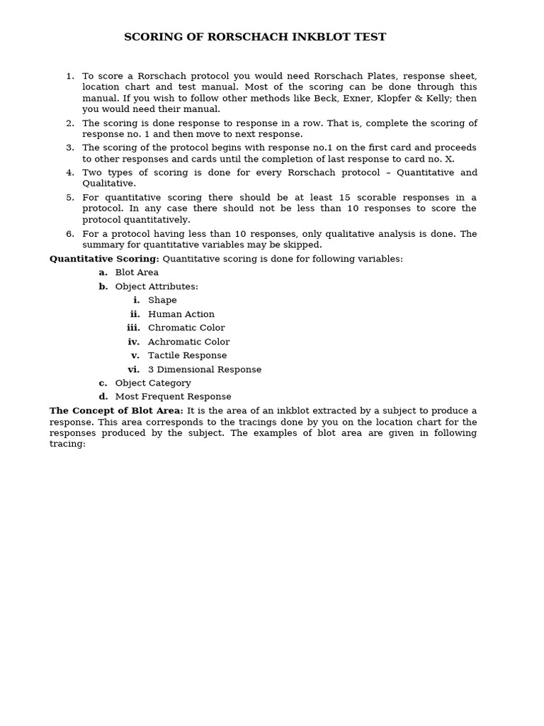 Scoring of Rorschach Inkblot Test | Download Free PDF | Color