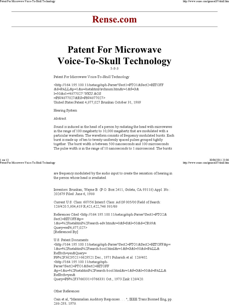Patent For Microwave Voice-To-Skull Technology | PDF | Frequency ...