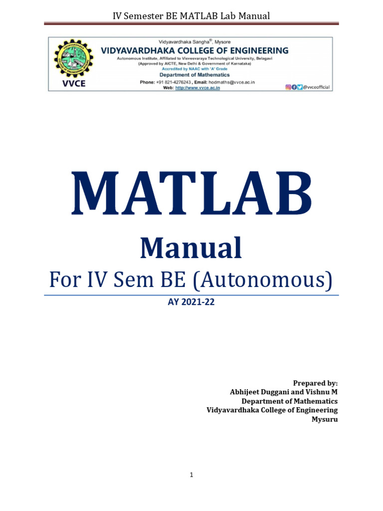 Revised Fourth Sem Matlab Manual 21-22-1 | PDF | Matrix (Mathematics) | Mean
