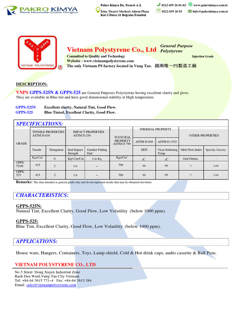 GPPS Liwan GP 525 | Download Free PDF | Polystyrene | Industrial Processes