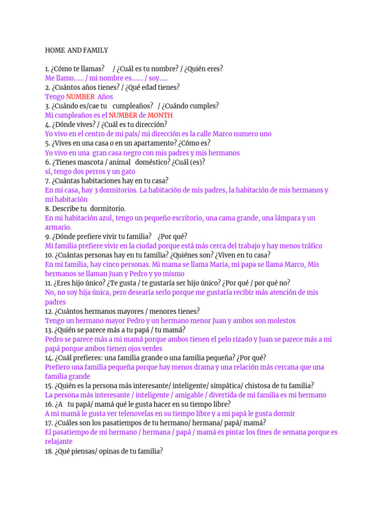 COMPILATION OF CXC SPANISH ORAL QUESTIONS | PDF | Almuerzo | Escuelas