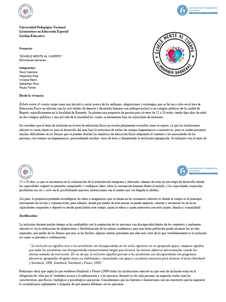 Propuesta Final Gestión Educativa .Docx | Descargar gratis PDF | Inclusión (Educación) | Evaluación