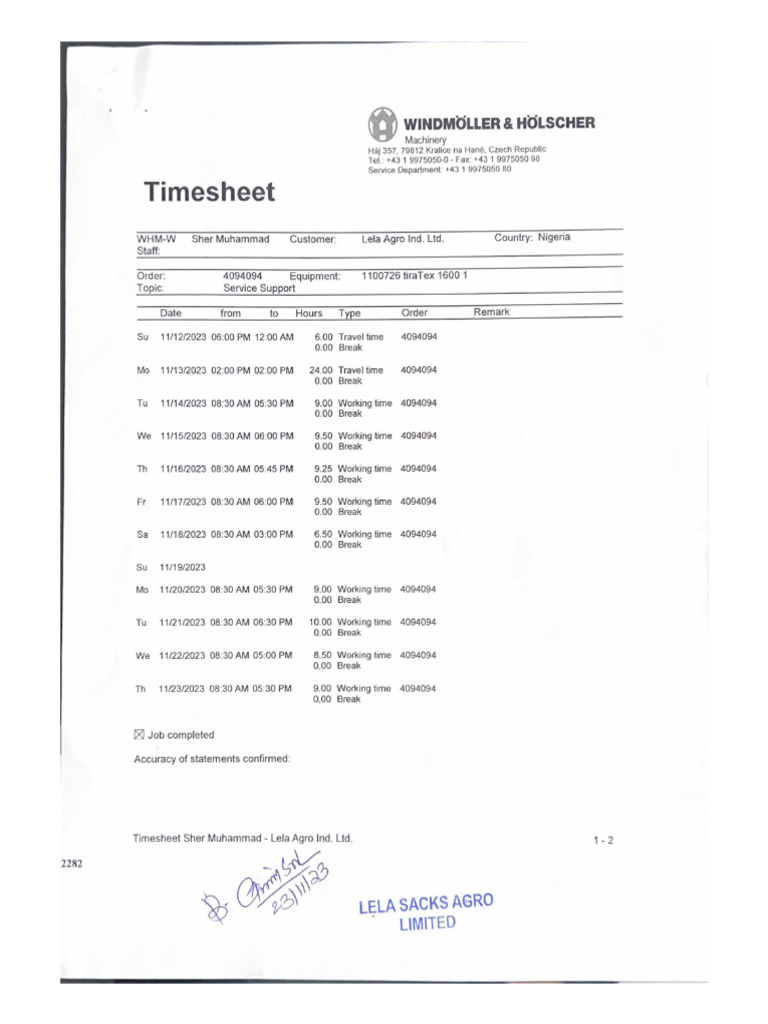 Timesheet Lela 2023 | PDF