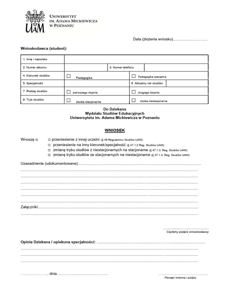 Wniosek o Przeniesienie | PDF