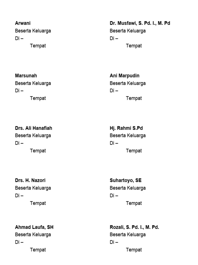 Format Label Undangan 121 | PDF | Pengembangan Diri