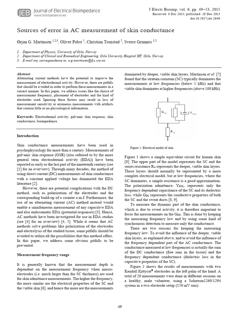 Sources of Error in AC Measurement of Skin Conductance | PDF ...