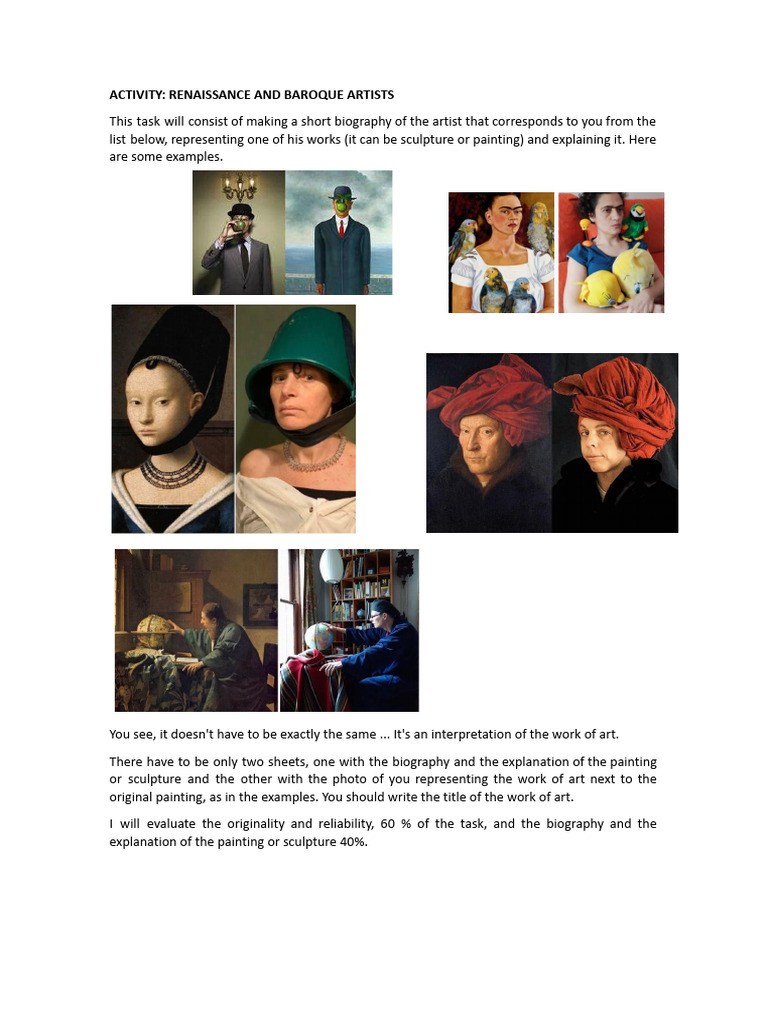 23-24 Activity - Renaissance and Baroque Artists | PDF | Art | Poetry