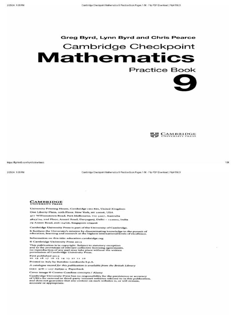 Cambridge Checkpoint Maths - gr.9. Workbook. | PDF
