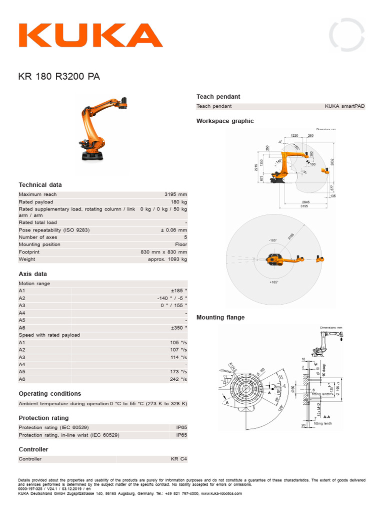 KUKA KR 180 R3200 PA Specifications | PDF