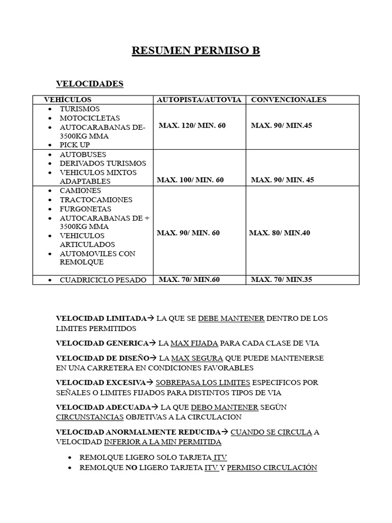 RESUMEN PERMISO B | Descargar gratis PDF | Vehículos terrestres | Vehículo de motor