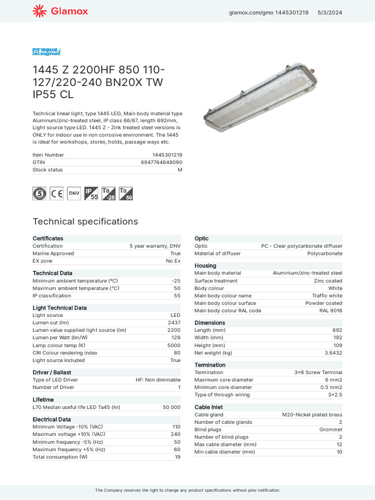 1445 Z 2200HF 850 110-127 - 220-240 BN20X TW Ip55 CL | PDF ...