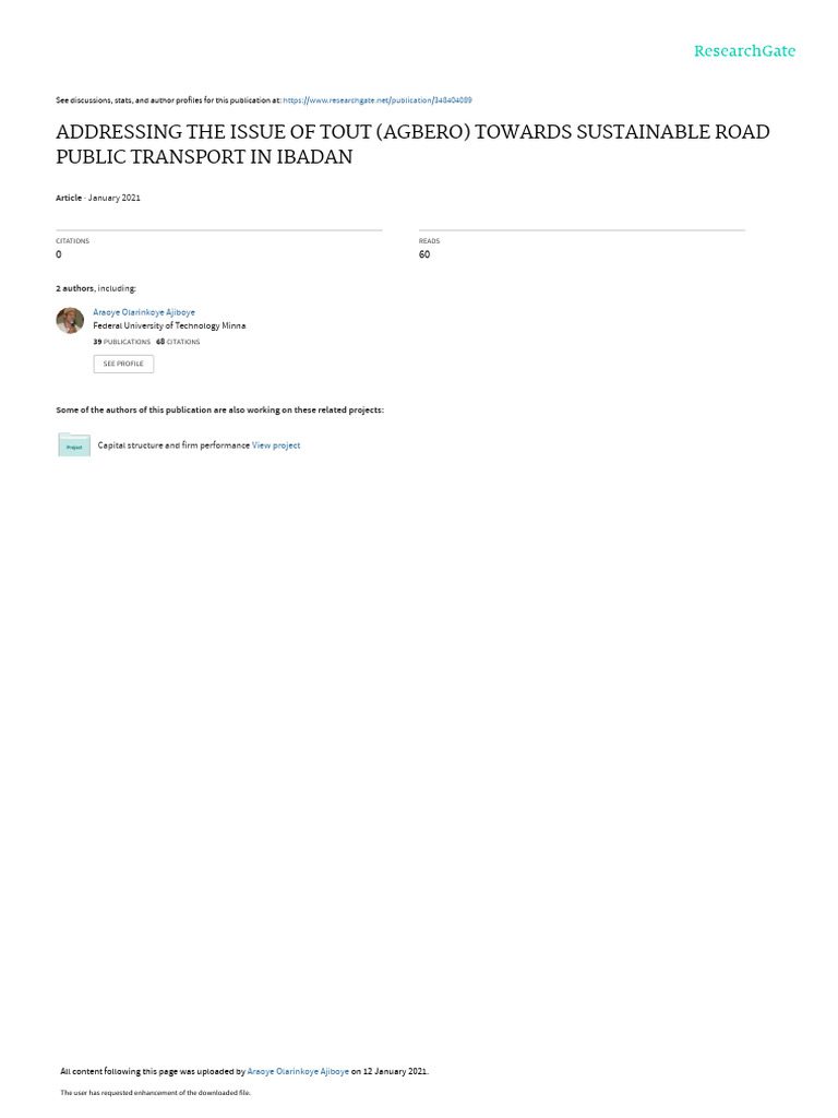 Addressing The Issue of Tout (Agbero) Towards Sustainable Road Public ...