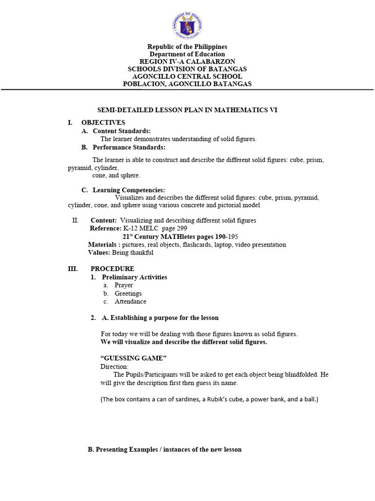 Grade 6 Math: Solid Figures Lesson Plan | PDF | Shape | Vertex (Geometry)