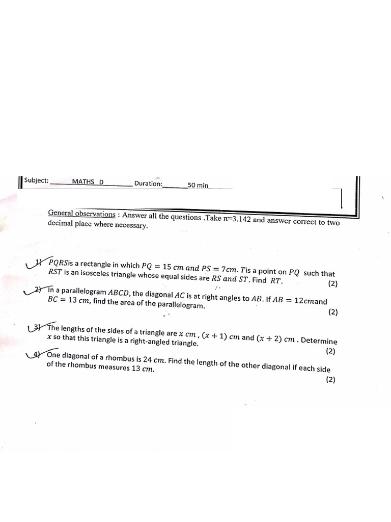 O-Level Maths-D Cambridge Mock Exam | PDF