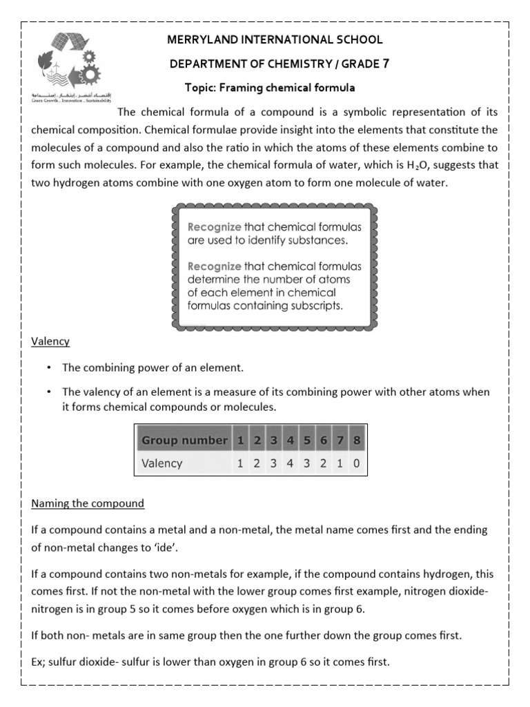 Chemical Formula Work Sheet 2 | PDF | Oxide | Valence (Chemistry)