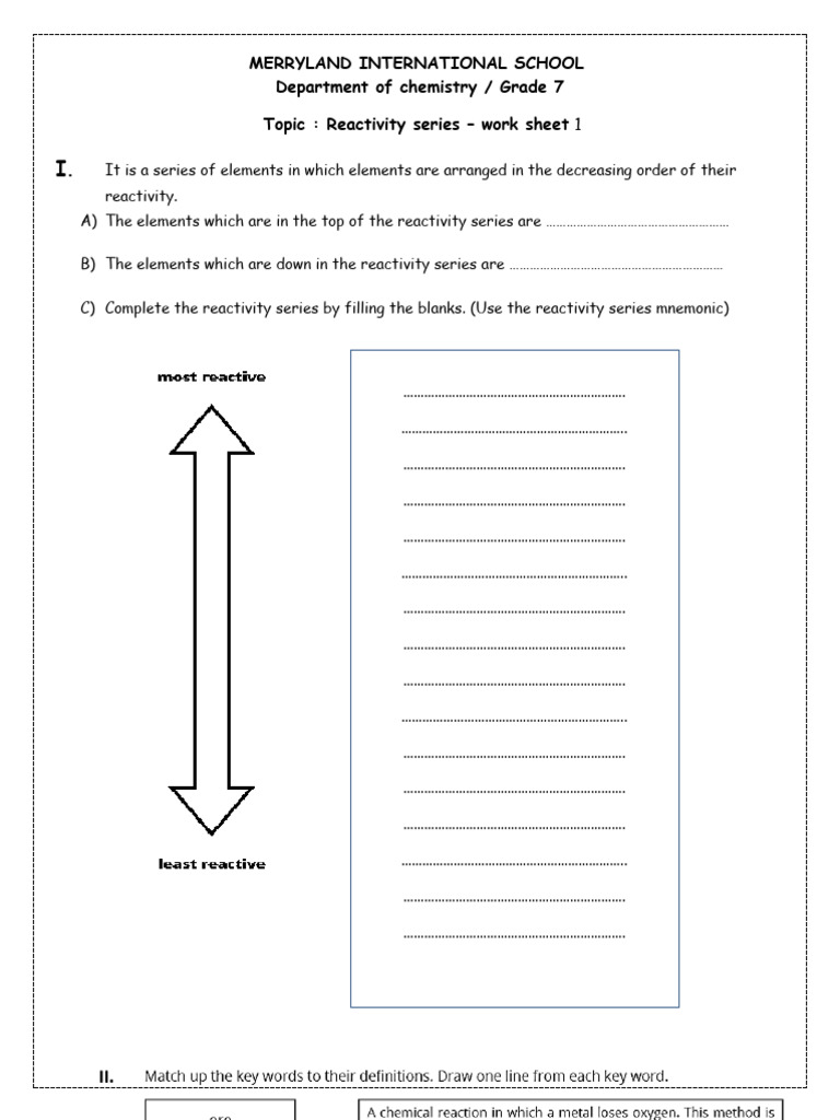 Reactivity Series Work Sheet 1 Answer Key | PDF | Corrosion | Rust