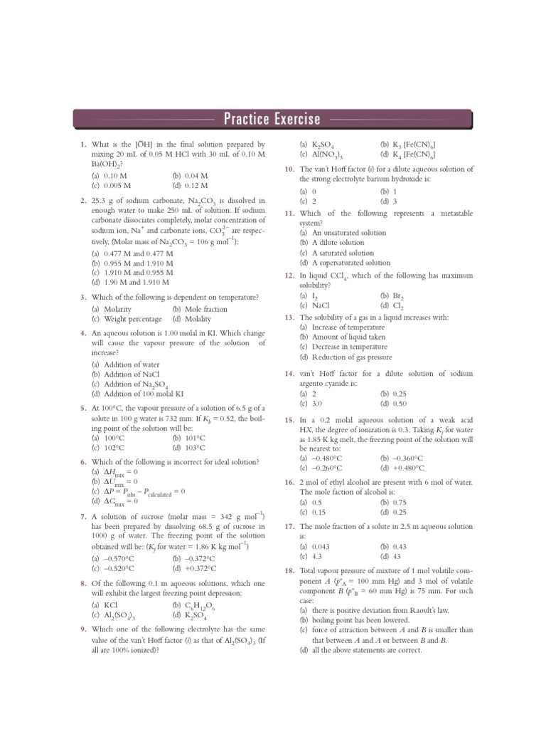 Chemistry Solutions | PDF | Solubility | Concentration