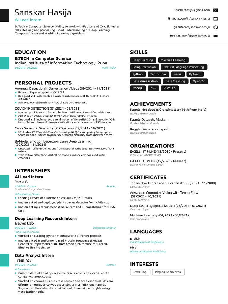 Sanskar's Resume | PDF | Deep Learning | Artificial Intelligence